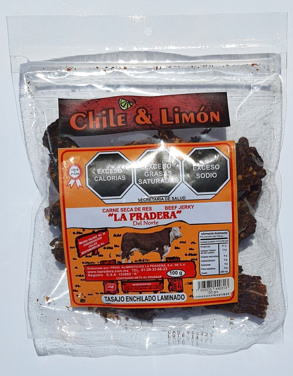 Tasajo -suave Sabor Chile - Limón 100 gramos – Carne Seca La Pradera